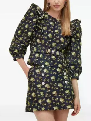 CUSTOMMADE Floral Print Puff-shoulder Blouse