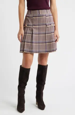 TAHARI ASL Plaid Pleated Skirt