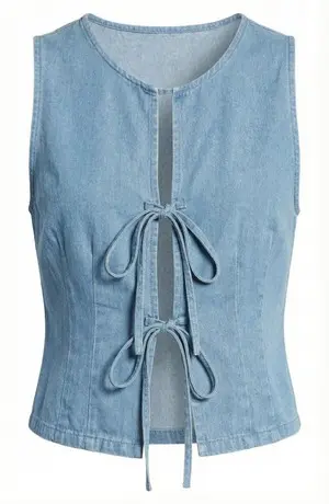 MODENAIRE Sleeveless Denim Top With Tie Front