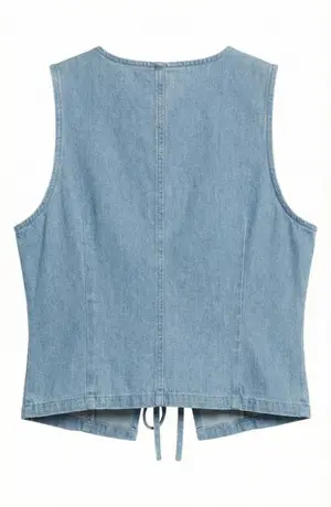 MODENAIRE Sleeveless Denim Top With Tie Front