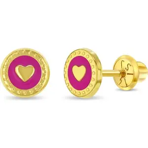IN SEASON JEWELRY 14k Round Heart Stud Earrings - Pink