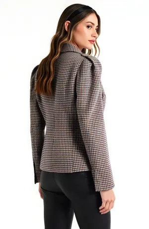 MODENAIRE Houndstooth Blazer With Puff Shoulders