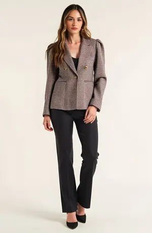 MODENAIRE Houndstooth Blazer With Puff Shoulders