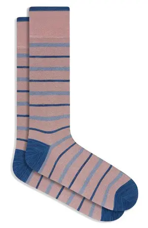 BUGATCHI Stripe Mercerized Cotton Blend Dress Socks