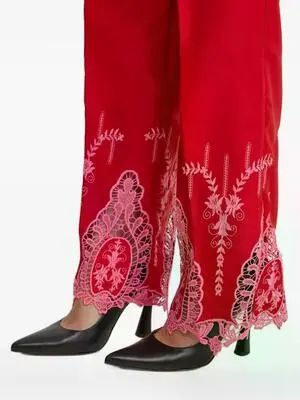 NEVER FULLY DRESSED High-waisted Floral Embroidered Trousers