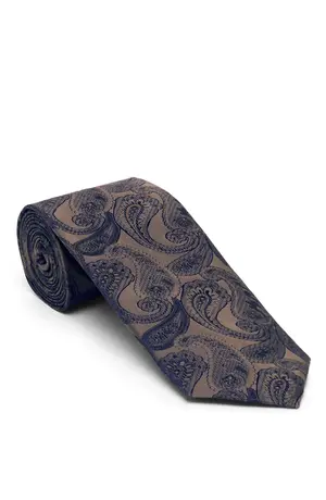 Brunello Cucinelli Paisley Silk Necktie Pine Cone Brown