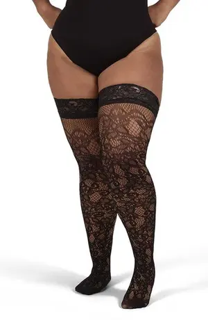 MEMOI Swirl Net Thigh High Tights
