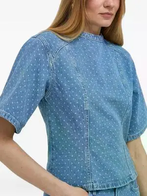 CUSTOMMADE Polka-dot Panelled Denim Top