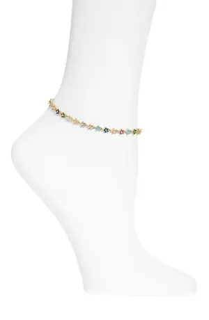 VIDAKUSH Rainbow Twinkle Cubic Zirconia Flower Anklet - Gold