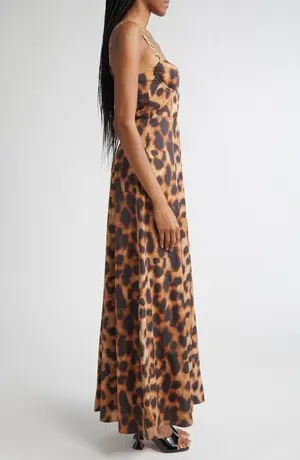L'Agence Sutton Leopard Print Gown - Tan/black Leopard Print