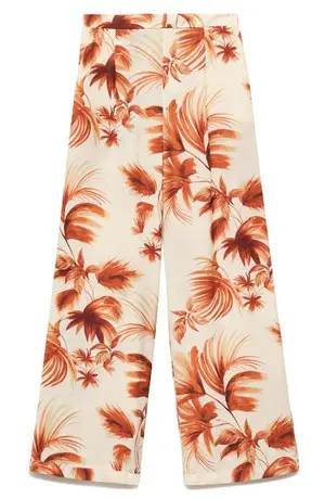 Mango Flowy Palm Print Straight Leg Pants