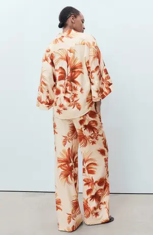 Mango Flowy Palm Print Straight Leg Pants