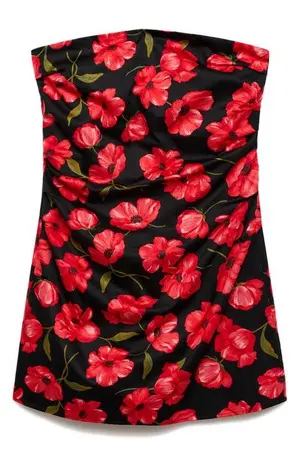 Mango Floral Strapless Mini Dress