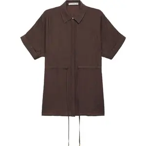 Mango Lyocell-blend Button-up Shirt With Drawstring - Chocolate