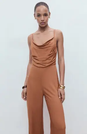 Mango Cowl Neck Wide Leg Jumpsuit