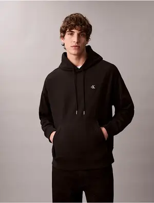 Calvin Klein Premium Terry Relaxed Monogram Fleece Hoodie - Black
