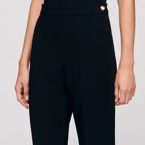 Sandro Straight-leg Wide Trousers With Decorative Button