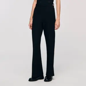 Sandro Straight-leg Wide Trousers With Decorative Button