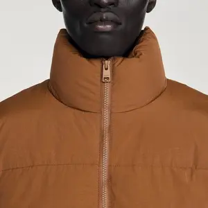 Sandro Hooded Puffer Jacket With High Collar - Cognac