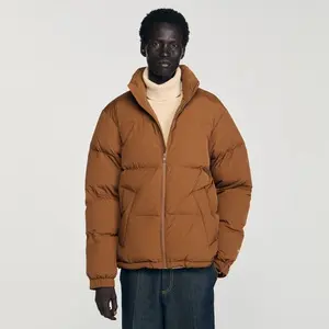 Sandro Hooded Puffer Jacket With High Collar - Cognac