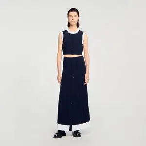 Sandro Maxi Two-tone Knit Pleated Skirt