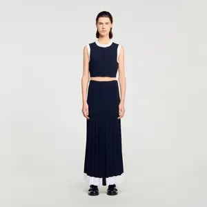 Sandro Maxi Two-tone Knit Pleated Skirt