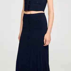 Sandro Maxi Two-tone Knit Pleated Skirt
