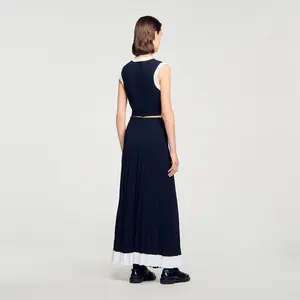 Sandro Maxi Two-tone Knit Pleated Skirt