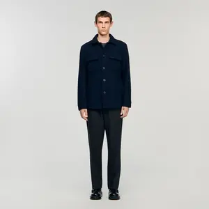 Sandro Virgin Wool Overshirt - Midnight Blue