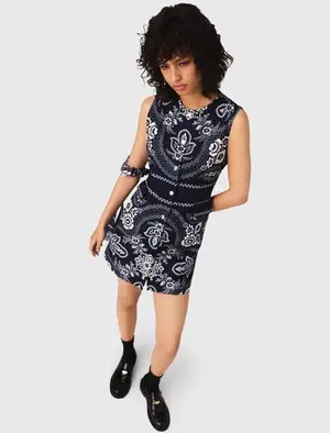 Maje Viscose Mini Bandana Print Dress - Navy Bandana Print