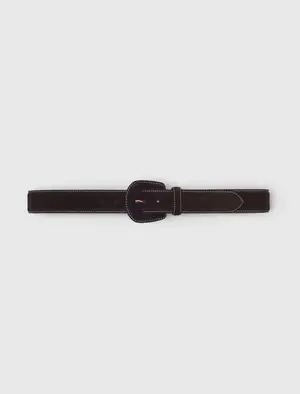 Maje Leather Suede Belt - Dark Brown