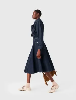 Maje Denim Jacket With Lavallière Collar - Navy