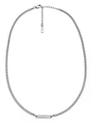 Emporio Armani Curb-chain Necklace With Logo Plaque - Silver