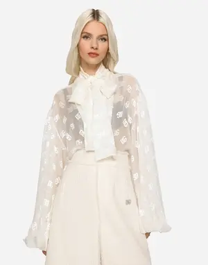 Dolce & Gabbana Devoré Satin Dg Logo Shirt - White