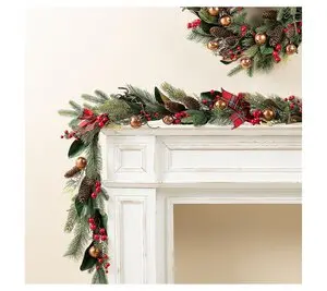 GLITZHOME 6ft Christmas Bell, Pinecone & Berry Ow Garland - One-color