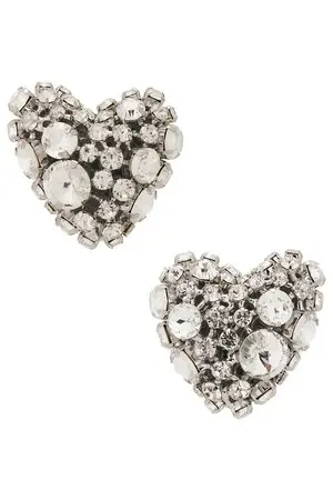 AREA Crystal Cluster Heart Earrings Clear Crystal & Silver