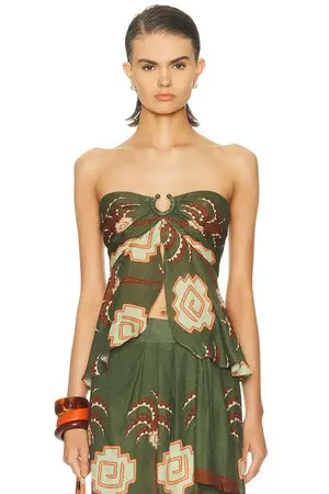Johanna Ortiz Arkana Top - Green  Chocolate  & Pink