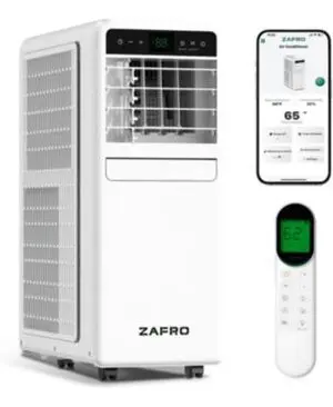 ZAFRO 10000 Btu Portable Air Conditioner 3 In 1 With Fan Dehumidifier Drain Free Cooling App Remote Control Quiet 48db Sleep Mode 24h Timer - White