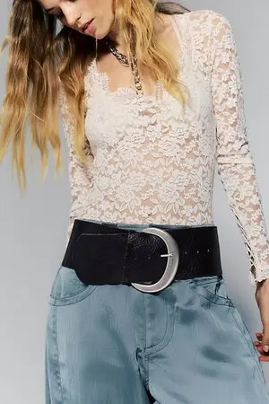 Free People Weho Leather Hip Belt Black