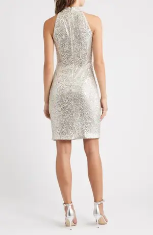 Eliza J Sequin Mock Neck Cocktail Dress