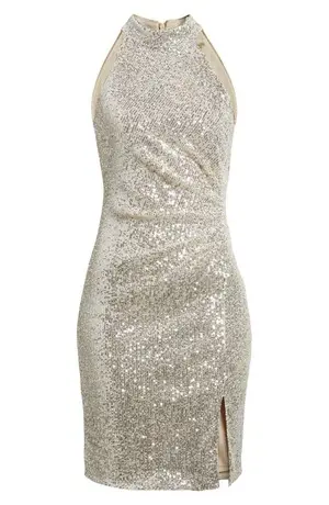 Eliza J Sequin Mock Neck Cocktail Dress