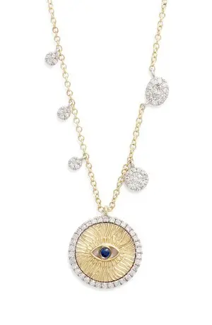 Meira T Diamond & Sapphire Evil Eye Pendant Necklace - Yellow