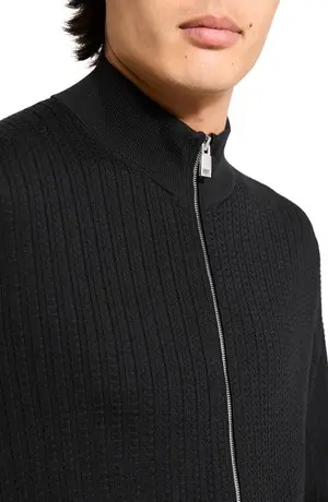 Theory Walton Cabled Cotton Zip Cardigan - Black