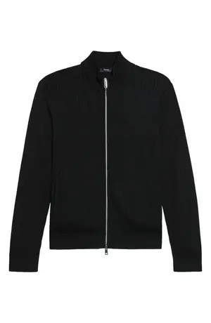 Theory Walton Cabled Cotton Zip Cardigan - Black