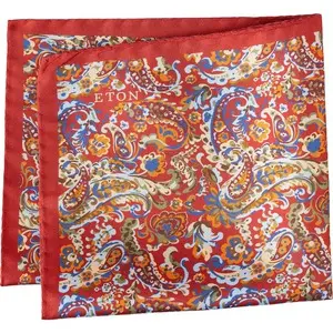 Eton Paisley Silk Pocket Square Medium Red