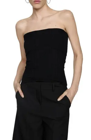 Mango Strapless Ribbed Top - Black
