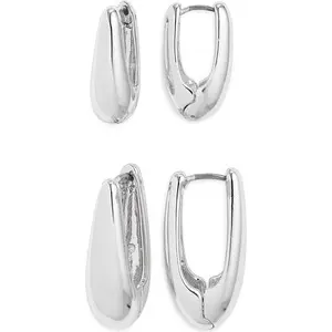 OPEN EDIT Set Of 2 Oval Hoop Earrings - Silver