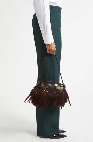 FERRAGAMO Hug Leather Clutch With Ostrich Feathers