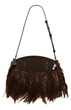 FERRAGAMO Hug Leather Clutch With Ostrich Feathers