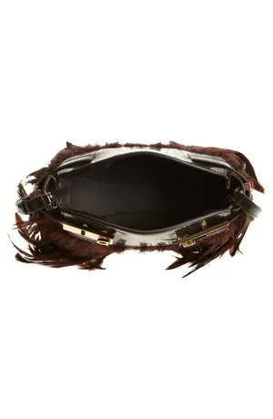 FERRAGAMO Hug Leather Clutch With Ostrich Feathers